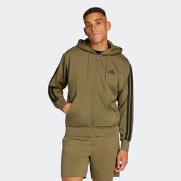 Sweatjacke adidas Sportswear "ESSENTIALS 3-STREIFEN", Herren, Gr. M, gr&uuml;n (olive strata, schwarz), Obermaterial: 55% Baumwolle, 36% Polyester, 9% Viskose, normal, ohne Ausschnitt, angesetztes B&uuml;ndchen, Sweatjacken Sweatjacke, f&uuml;r Laufen und Sportmode, mit Rei&szlig;verschluss