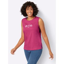 Shirttop Casual Looks, Damen, Gr. 48, pink (fuchsia), 100% Baumwolle, gemustert, unifarben, Rundhals, Tops Shirttop