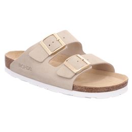Pantolette Rohde "ALBA", Damen, Gr. 41, beige (creme), Veloursleder, Schuhe Pantolette, Sommerschuh, Hausschuh, Zweischnaller, Strandschuh mit Softfu&szlig;bett
