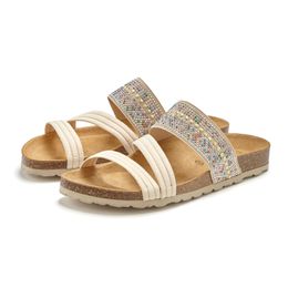 Lascana Damen Pantolette "Mule, Sandale, offener Schuh, Sommerschuh", Gr. 38, beige, Obermaterial: 50% Synthetik, 50% Textilmaterial. Decksohle: 100%