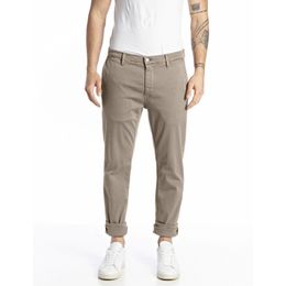 Chinohose Replay "ZEUMAR", Damen, Gr. 33, L&auml;nge 32, beige (sand), Web, Obermaterial: 91% Baumwolle, 6% Elastomultiester, 3% Elasthan, unifarben, slim fit normal, Hosen Chinohose, Slim Fit