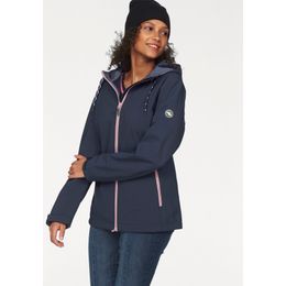 Polarino Damen Softshelljacke, blau, Gr. 50, kontrastfarbene Details, unifarben mit Farbeinsatz, Softshell, Obermaterial: 94% Polyester, 6% Elasthan.