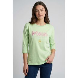 Zwillingsherz Damen 3/4-Arm-Shirt ""Moin"", gr&uuml;n, Gr. S, angeraute Sweatware, Obermaterial: 50% Baumwolle, 50% Polyester, Shirts, mit Moin Stickerei