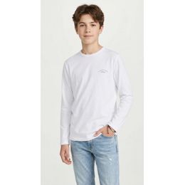Jack & Jones Langarmshirt JACK & JONES JUNIOR "JJCOLLEGE LOGO TEE LS CREW NECK JNR", Jungen, Gr. 128, hellwei&szlig;, Single Jersey, Obermaterial: 100% Baumwolle, bedruckt, unifarben, regular fit normal, Rundhals, Shirts Langarmshirt, mit Logoprint