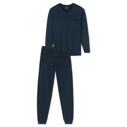 Schiesser Herren Pyjama "Comfort Essentials", Gr. 62, blau, Single Jersey, Obermaterial: 100% Baumwolle, Homewear-Sets, V-Ausschnitt, Brusttasche,