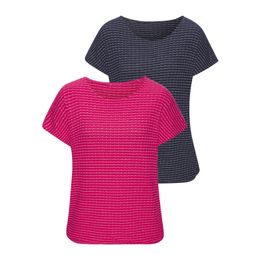 Vivance Damen Kurzarmshirt "aus strukturierter Strickqualit&auml;t"navy, koralle, Gr. 36, gemustert, Strick, Obermaterial: 68% Viskose (LENZING