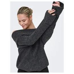 Strickpullover Only "ONLLUNA LS OFF SHOULDER PULLOVER KNT", Damen, Gr. M, dunkelgrau melange, Strick, Obermaterial: 75% Polyester, 22% Polyacryl, 3% Elasthan, unifarben, Carmenausschnitt, Pullover Strickpullover