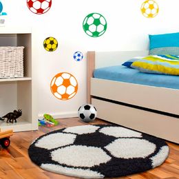 Kinderteppich, H:30mm &Oslash;:100cm, schwarz, Ayyildiz Teppiche, Kunstfaser, Teppiche, "Fun 6001", Fu&szlig;ball Design