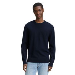 Strickpullover Tom Tailor Denim, Herren, Gr. S, blau (schwarz navy), Strick, Obermaterial: 100% Baumwolle, regular fit taillenbedeckt, Rundhals, B&uuml;ndchen, Pullover Strickpullover, in melierter Optik