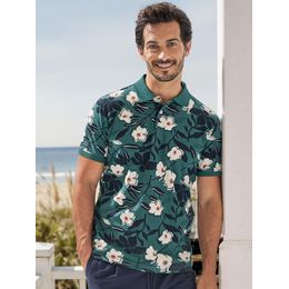 Poloshirt Lerros "Poloshirt mit floralem Print aus 100% Baumwolle", Herren, Gr. XL, soft teal, 100% Baumwolle, ohne Ausschnitt, Shirts