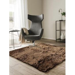 benuta Nest Hochflor Shaggyteppich Whisper Hellbraun 150x150 cm - Hochflor Teppich f&uuml;r Wohnzimmer