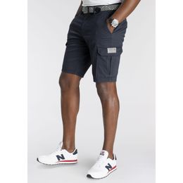 DELMAO Herren Cargoshorts, blau, Gr. 42, unifarben, Web, Obermaterial: 98% Baumwolle, 2% Elasthan, Hosen, mit Details