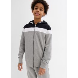 bonprix Jungen Kapuzensweatjackeschwarz, wei&szlig;, hellgrau meliert, Gr. 152, Sweatware, Obermaterial: 60% Baumwolle, 40% Polyester. Obermaterial 2: 85%