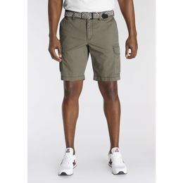 DELMAO Herren Cargoshorts, gr&uuml;n, Gr. 34, unifarben, Web, Obermaterial: 98% Baumwolle, 2% Elasthan, Hosen, mit Details