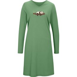 Damen Nachthemden mit platziertem Panda-Print ecru + apfel, Gr&ouml;&szlig;e 52/54