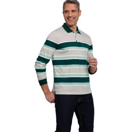 Herren Langarm-Poloshirt im Ringel-Dessin hellgrau-petrol-geringelt, Gr&ouml;&szlig;e 48/50