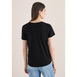 Cecil Damen T-Shirtschwarz, wei&szlig;, Gr. XL, unifarben, Web, 50% Baumwolle, 50% Modal, Shirts, im Basic-Style