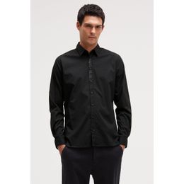 CAMP DAVID Herren Langarmhemd, schwarz, Gr. M, Web, Material: 98% Baumwolle, 2% Elasthan, Hemden, mit Kentkragen