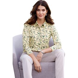 Damen Poloshirt mit kurzer Knopfleiste, gebl&uuml;mt elfenbein-zitrone-bedruckt, Gr&ouml;&szlig;e 40