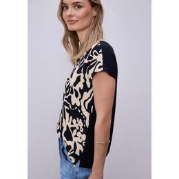 Print-Shirt Street One, Damen, Gr. 34, shadowed navy, Stoff, 95% Viskose, 5% Elasthan, unifarben, comfort fit normal, V-Ausschnitt, abgesteppt, Shirts, mit Frontprint