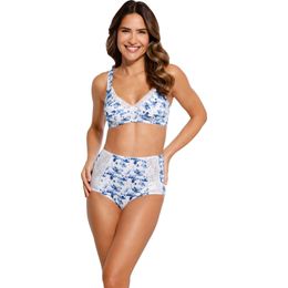 Damen Taillenslip mit Spitzen-Eins&auml;tzen wei&szlig;-marine-bedruckt + marine, Gr&ouml;&szlig;e 40/42