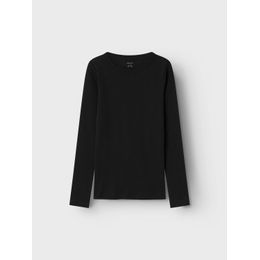 name it M&auml;dchen Langarmshirt "NKFNAKAL LS TOP NOOS", schwarz, Gr. 122, unifarben, Jersey, Obermaterial: 95% Baumwolle, 5% Elasthan, Shirts, in
