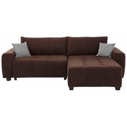 Ecksofa Home Affaire "Bella L-Form, B: 254 cm - OTTO. Verl&auml;ssliche Qualit&auml;t.", braun (dunkelbraun), B:254cm H:87cm T:162cm, Microfaser PRIMABELLE (100% Polyester);Struktur fein ( 100% Polyester);Zierkissen: 100% Polyester;Microfaser Antiklederoptik (100% Polyester), Sofas, Ecksofa, mit 2 Zierkissen, optional Bettfunktion & Bettkasten, Federkern