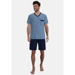 G&ouml;tzburg G&Ouml;TZBURG Herren Shorty "Glasgow", Gr. 48, blau, Single Jersey, Obermaterial: 100% Baumwolle, Homewear-Sets, gemustert, kurz, V-Ausschnitt, mit