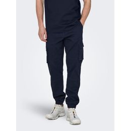 Only & Sons Cargohose ONLY & SONS "ONSCAM STAGE CARGO CUFF LIFE 6687 NOOS", Herren, Gr. 32, L&auml;nge 32, blau (marineblaus), Web, Obermaterial: 98% Baumwolle, 2% Elasthan, unifarben, slim fit normal, Hosen Cargohose