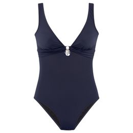 Bruno Banani Damen Badeanzug, blau, Gr. 36, unifarben, Microfaser, Badeanz&uuml;ge, mit silberfarbenem Accessory