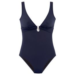Bruno Banani Damen Badeanzug, blau, Gr. 40, unifarben, Microfaser, Badeanz&uuml;ge, mit silberfarbenem Accessory
