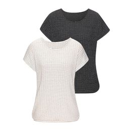 Kurzarmshirt Vivance "aus strukturierter Strickqualit&auml;t", Damen, Gr. 32/34, schwarz, creme, Strick, Obermaterial: 68% Viskose (LENZING&trade; ECOVERO&trade;), 30% Polyester, 2% Elasthan, gemustert, figurumspielend, Rundhals, Shirts, mit Gummizug im Bund