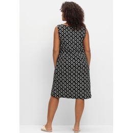 sheego Damen Sommerkleid "Strandkleid", schwarz, Gr. 48, gemustert, 95% Viskose, 5% Elasthan, Kleider