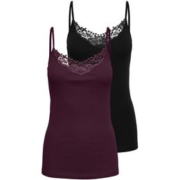 Spitzentop Only "ONLKIRA &ndash; Doppelpack mit Spitzendetail f&uuml;r feminine Looks", Damen, Gr. L (40), schwarz pack:port royale, Jersey, Obermaterial: 100% Baumwolle, unifarben, figurbetont normal, V-Ausschnitt, Tops Spitzentop, figurbetont, modisch, Jersey, Baumwolle, V-Ausschnitt