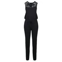 Jumpsuit Urban Classics "Urban Classics Damen Ladies Lace Block Jumpsuit", Damen, Gr. XL, US-Gr&ouml;&szlig;en, schwarz, 95% Baumwolle, 5% Elasthan, unifarben, normal, Rundhals, Overalls Jumpsuit