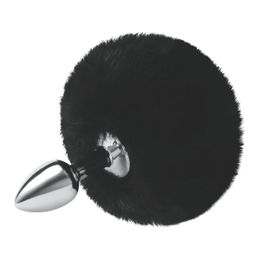 Fluffy Bunny Tail - Metal Butt Plug, 12 cm