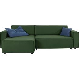 Ecksofa Home Affaire "Marva L-Form", gr&uuml;n (flaschengr&uuml;n, schwarz), B:282cm H:90cm T:153cm, 100% Polyester, Sofas, Ecksofa, incl. Bettfunktion und Bettkasten, Federkern