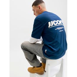 Jack & Jones T-Shirt JACK & JONES "JCOCLUB BACK TEXT PRNT TEE SS CREW SN", Damen, Gr. L, poseidon, Jersey, Obermaterial: 100% Baumwolle, bedruckt, relaxed fit normal, Rundhals, Shirts T-Shirt, mit Print