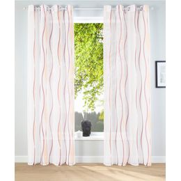 Gardine OTTO HOME "Dimona" Gr. 1, orange (creme, terra), B:140cm H:145cm, Voile, Polyester, Gardinen, Gardine, 2-er Set, transparent, Voile, Polyester, Wellen