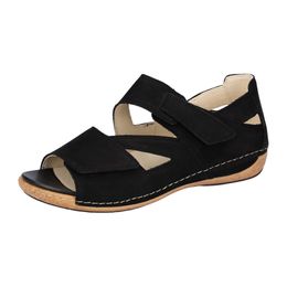 Waldl&auml;ufer WALDL&Auml;UFER Damen Sandale "HELIETT", Gr. 6, schwarz, Nubukleder, unifarben, Schuhe, Keilsandalette, Sommerschuh, Komfortschuh, Klettverschl&uuml;sse,