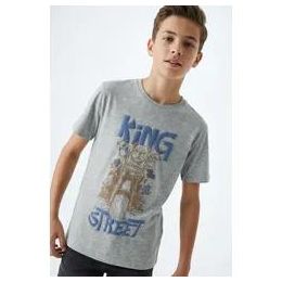T-Shirt name it "NKMBENT SS NREG TOP BOX", Jungen, Gr. 134/140, grau melange, Jersey, Obermaterial: 100% Baumwolle, bedruckt, normal normal, Rundhals, Shirts T-Shirt