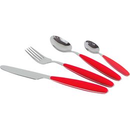 Gimex Edelstahlbesteck Set mit Soft-Touch-Griff 16 teilig rot - Campingbesteck