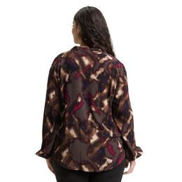 Tom Tailor PLUS Damen Langarmblusebraun blurry argyle, Gr. 54, bedruckt, Jersey, Obermaterial: 100% Viskose, Blusen, mit grafischem Muster und