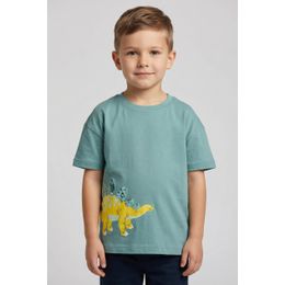 T-Shirt Blue Seven, Jungen, Gr. 128, gletscher, Single Jersey, Obermaterial: 100% Baumwolle, bedruckt, unifarben, Basic normal, Rundhals, Shirts T-Shirt, Basic-Passform, mit tollen Pailletten, aus reiner Baumwolle