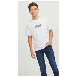 Jack & Jones T-Shirt JACK & JONES JUNIOR "JCOMINERAL SMALL FRONT PRINT TEE SS JNR", Jungen, Gr. 140, hellwei&szlig;, Single Jersey, Obermaterial: 100% Baumwolle, bedruckt, relaxed fit normal, Rundhals, Shirts T-Shirt