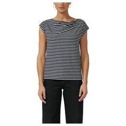 T-Shirt s.Oliver BLACK LABEL, Damen, Gr. 46, navy stripe, Jersey, Obermaterial: 95% Baumwolle, 5% Elasthan, gestreift, normal h&uuml;ftbedeckend, Wasserfallausschnitt, Shirts T-Shirt, mit Wasserfallausschnitt und Streifen-Design
