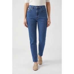 Straight-Jeans Calvin Klein Jeans "HGH RS STRGHT CK ESS", Damen, Gr. 27, L&auml;nge 32, pacifico, Denim/Jeans, Obermaterial: 98% Baumwolle, 2% Elasthan, straight fit normal, Jeans Straight-Jeans, Mit G&uuml;rtelschlaufen