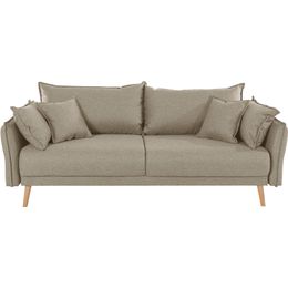 Schlafsofa Home Affaire "Granbo", beige, B:228cm H:95cm T:104cm, 100% Polyester, Sofas, Schlafsofa, incl. Bettfunktion und Bettkasten, Federkern-Polsterung, Seitentasche