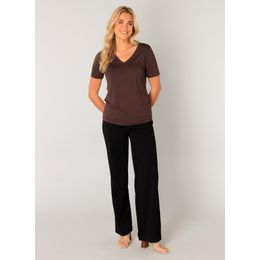 Base Level Damen T-Shirt "Yanic", braun, Gr. 46, unifarben, Single Jersey, Obermaterial: 96% Viskose, 4% Elasthan, Shirts, mit V-Ausschnitt