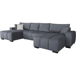 Wohnlandschaft Home Affaire "U-Form Bello", anthrazit, B:347cm, 100% Polyester, Sofas, Wohnlandschaft, mit Bettfunktion, Bettkasten Frei im Raum stellbar und Federkern
